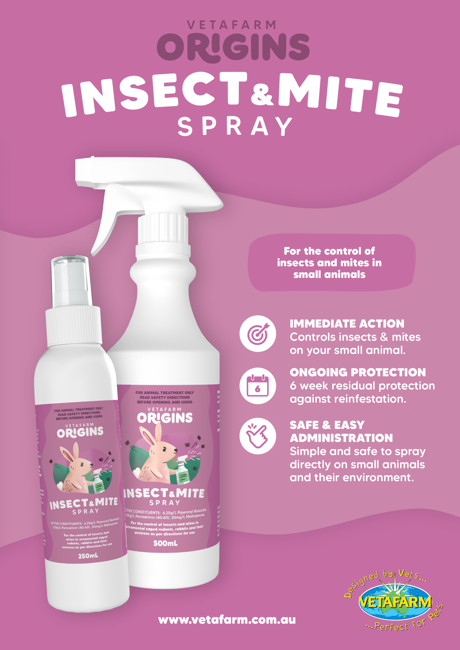 Origins Insect & Mite Spray (Vetafarm) Treats/Controls Rabbit Parasites