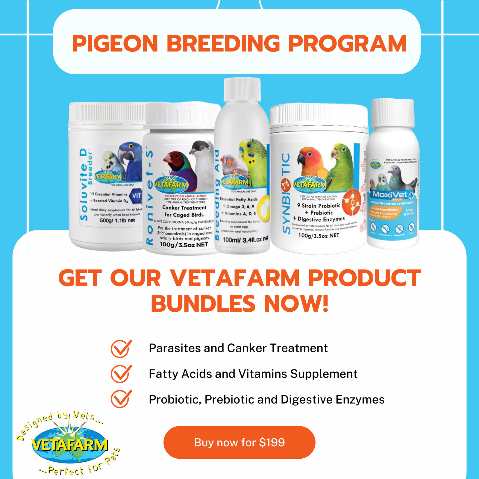 Vetafarm Pigeon Breeding Program: Bird Breeding Supplement Kit