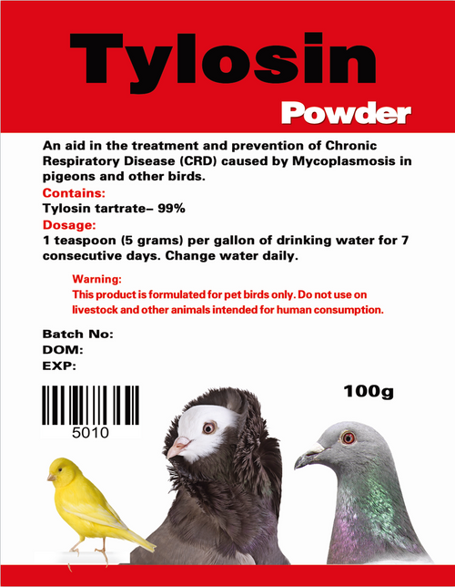 Tylosin Powder for CRD Treatment in Pigeons, Cage Birds & Pet Chickens